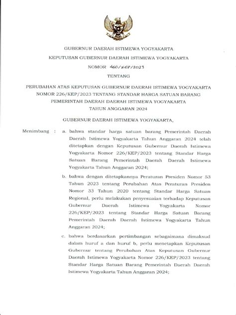 Perubahan Atas Keputusan Gubernur Tentang Standar Harga Satuan Barang