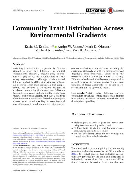 Pdf Community Trait Distribution Across Environmental Gradients