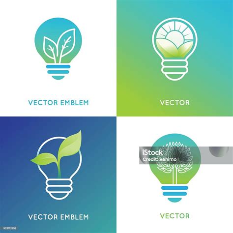 Concept Dénergie Ecoicônes Dampoule Avec Feuilles Vertes Vecteurs