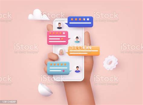 리뷰 등급과 함께 전화를 들고 손을 좋은 나쁜 속도와 텍스트와 별 리뷰 입체 이미지에 대한 스톡 벡터 아트 및 기타 이미지