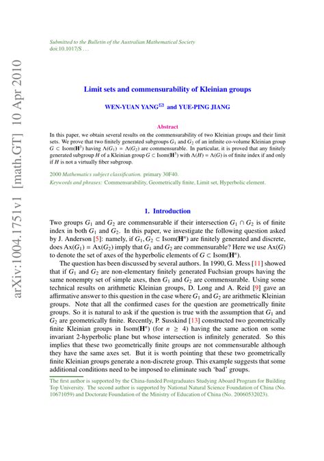 Pdf Limit Sets And Commensurability Of Kleinian Groups