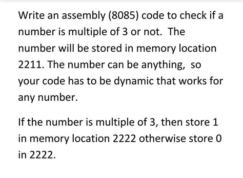 Solved Write An Assembly 8085 Code To Check If A Number Is