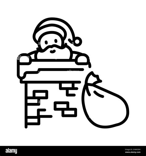 Santa Claus Going Down Chimney Color Line Icon Vector Illustration