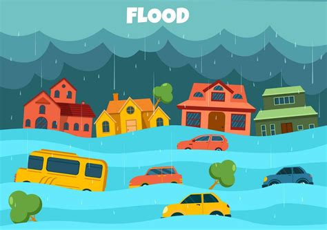 Flooded House Cartoon Flood Icons Set Cartoon Vector House And