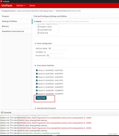 CCS TMS320F2803 C28xx Flash Programmer Error Encountered When Writing