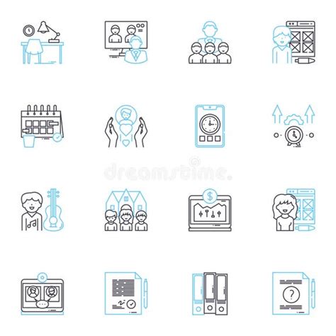 Distant Workplace Linear Icons Set Remote Telecommute Virtual