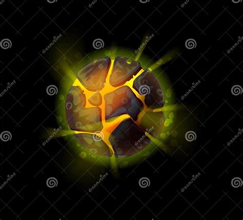 Fantasy Asteroid Cartoon Planet With Fiery Surface Fictional Glowing