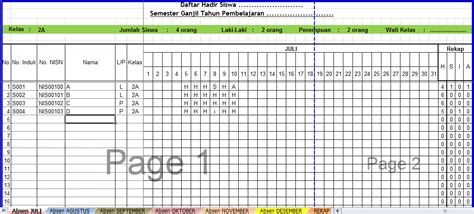 Contoh Absen Siswa Format Excel Sd Mi Bukti Fisik Akreditasi Standar