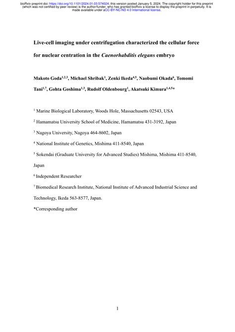 Pdf Live Cell Imaging Under Centrifugation Characterized The Cellular Force For Nuclear