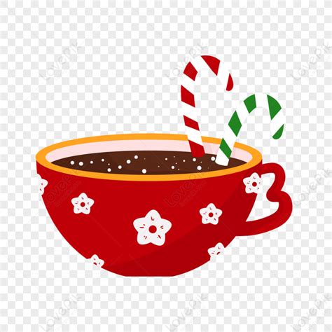 Red Coffee Cup Candy Cane Cute Christmas Candy Celebration Png Picture