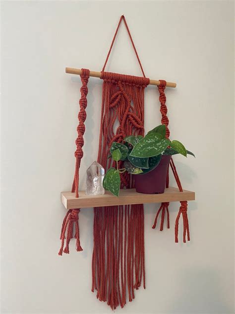 Vine And Leaf Macrame Hanging Shelf Small Sturdy Leaf Design Etsy