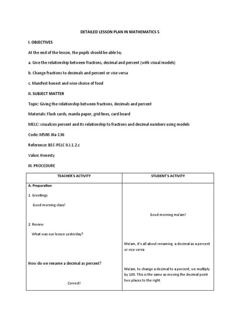 Detailed Lesson Plan In Math Day 2 Pdf Mathematical Notation Division Mathematics