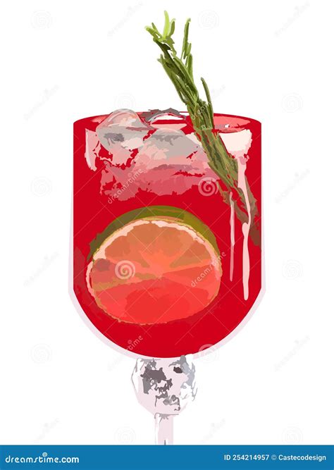 Cocktail Red Drink With Lime Slice And Rosemary Vectors Stock Vector