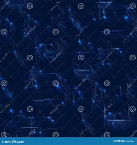 Seamless Pattern Of Abstract Vector Background With High Tech Circuit Board Elements Stock