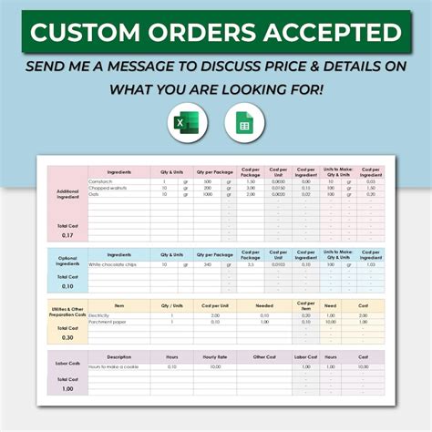 Recipe Cost Calculator Spreadsheet Template Excel Google Sheets Recipe Costing Template