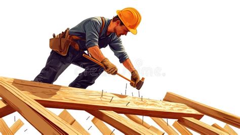 construction worker illustration roofing beams hammer nails wood