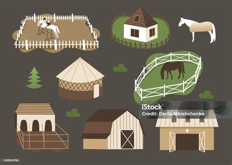 시골 컬렉션 외양간 헛간에 대한 스톡 벡터 아트 및 기타 이미지 외양간 헛간 계절 나무 Istock