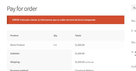 No se muestra mensaje de error ante transacción rechazada Issue TransbankDevelopers