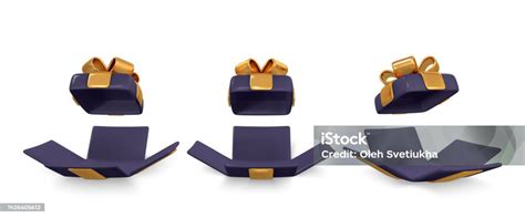 금 리본과 흰색 배경에 활이있는 3d 현실적인 검은 선물 상자를 엽니 다 벡터 일러스트 레이 션 검은색에 대한 스톡 벡터 아트 및 기타 이미지 Istock
