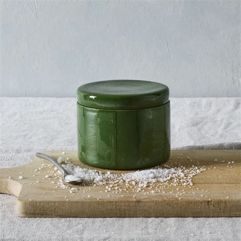 Handmade Ceramic Salt Cellar With Glazed Stripes By Elizabeth Benotti