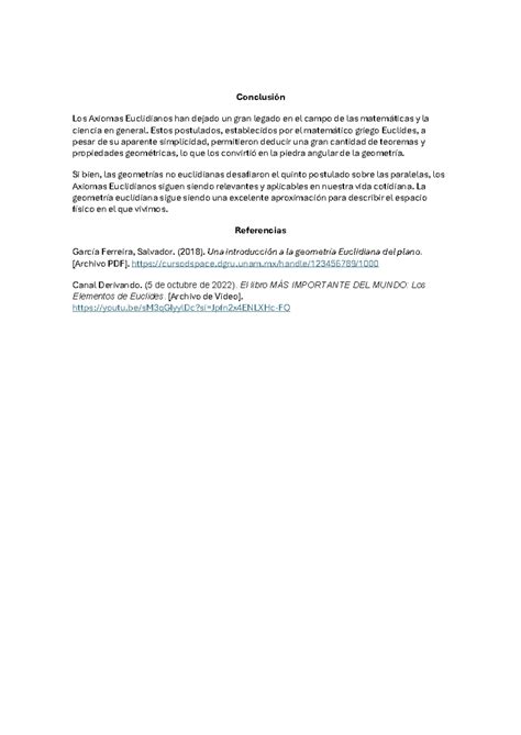 Conclucion Axiomas De Euclides Conclusión Los Axiomas Euclidianos Han