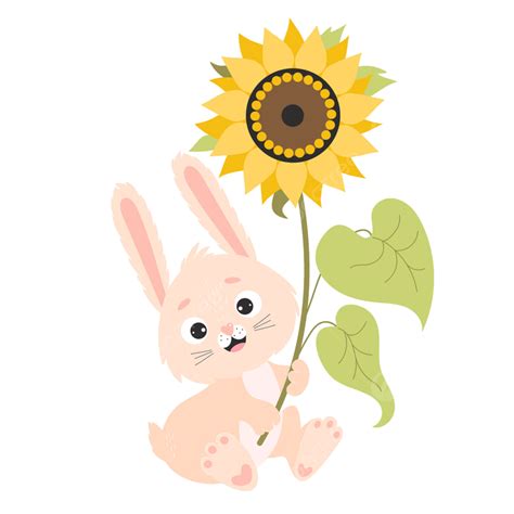 Cute Bunny With Big Yellow Sunflower Flower Postcard Illustration