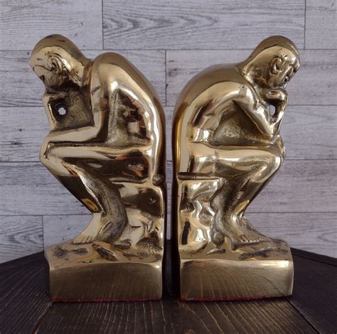 Vintage Mid Century Thinking Man Brass Bookendsvintage Male Thinking