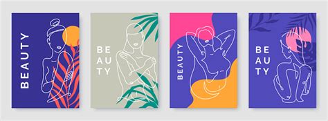 라인 아트 우먼 피규어와 컬러풀한 꽃무늬 가미가 놓인 포스터 세트 리니어 스타일의 우아한 여성 실루엣 여자를 윤곽 뷰티 살롱 메이크업 아티스트 스타일리스트에 이상적입니다