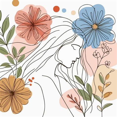 Premium Vector A Woman With Long Hair And Flowers In A Drawing