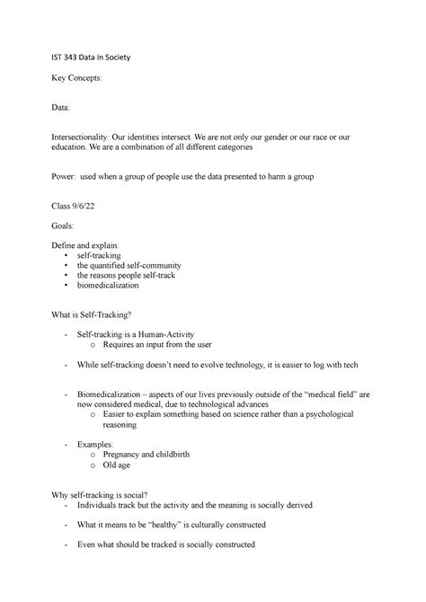 Ist 343 Data In Society Lecture Notes From First Few Weeks Of Lecture Ist 343 Data In