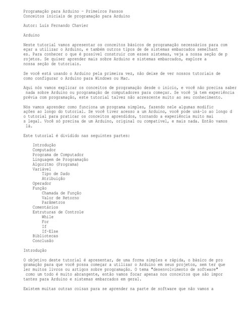 Programação Para Arduino Pdf Linguagem De Programação Arduino