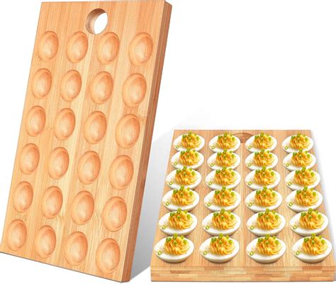 Qunclay 2 Pieces 24 Holes Reversible Wood Deviled Egg
