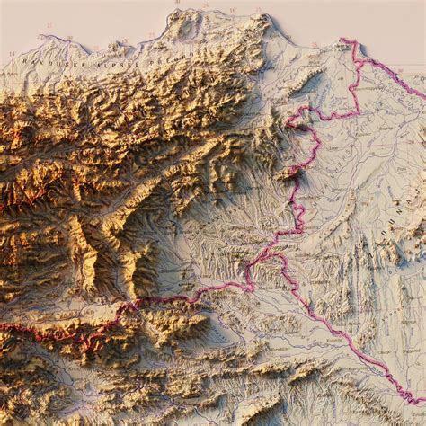 Alps 1965 Shaded Relief Map Muir Way