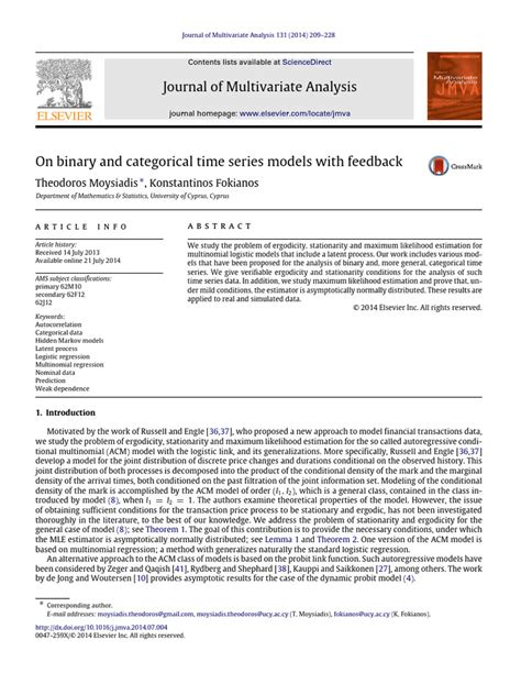 On Binary And Categorical Time Series Models With Feedback Pdf Time