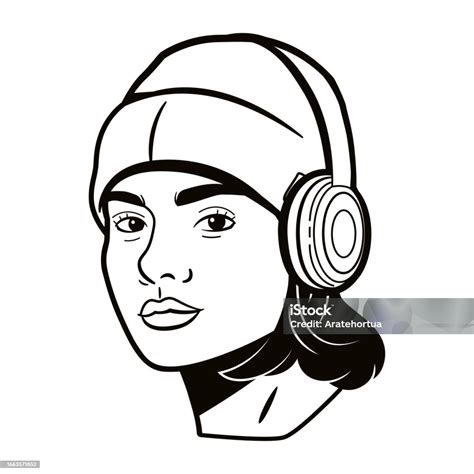 Vector Woman Avatar Headphone Cartoon Illustration Isolated Stock