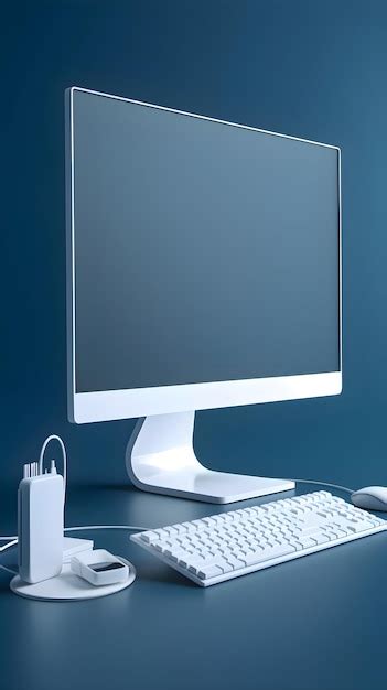 Premium Photo Computer Monitor With Keyboard And Mouse On Blue Background 3d Rendering
