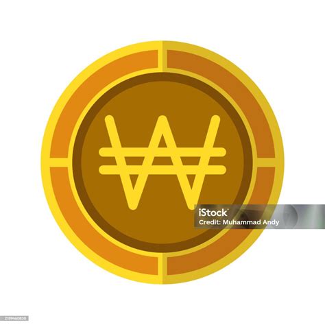 원 코인 아이콘입니다 황금색의 화폐 평면 아이콘 한국 돈의 상징 벡터 일러스트레이션 거래 내역서에 대한 스톡 벡터 아트 및 기타 이미지 거래 내역서 교환 구매