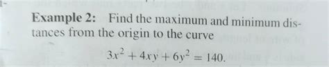 Solved Example Find The Maximum And Minimum Distances Chegg