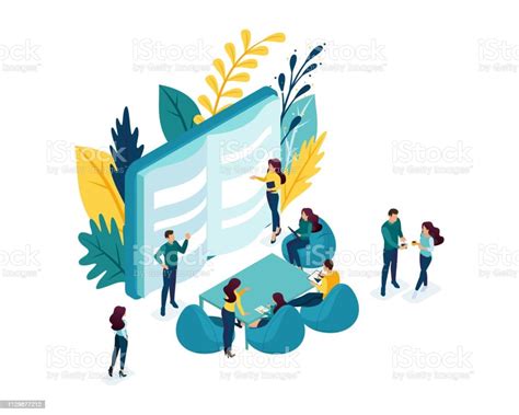 사무실 직원의 아이소메트릭 훈련입니다 증가 판매와 기술입니다 팀 생각 하 고 브레인 스토밍입니다 회사 정보 분석입니다 웹 디자인에 대 한 개념 계획에 대한 스톡 벡터 아트