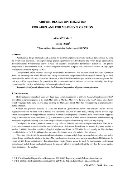 Pdf Airfoil Design Optimization For Airplane For Mars Exploration
