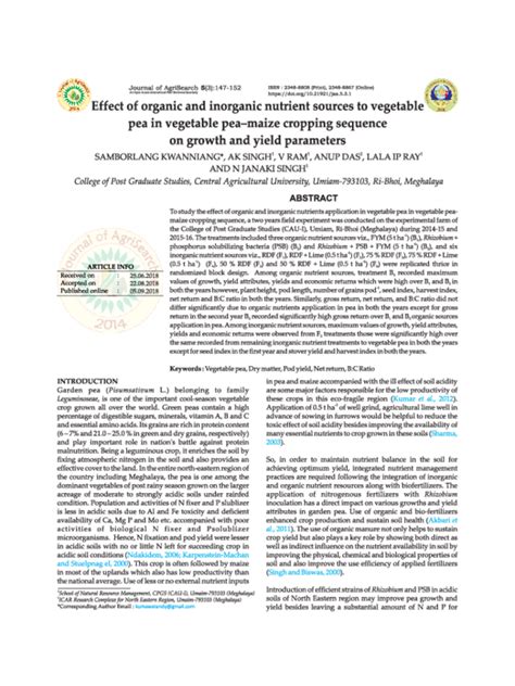 Pdf Effect Of Organic And Inorganic Nutrient Sources To Vegetable Pea