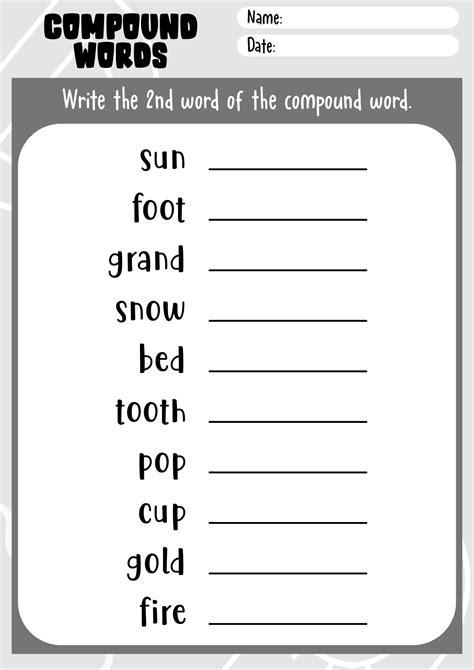 List Of Compound Words For Second Grade