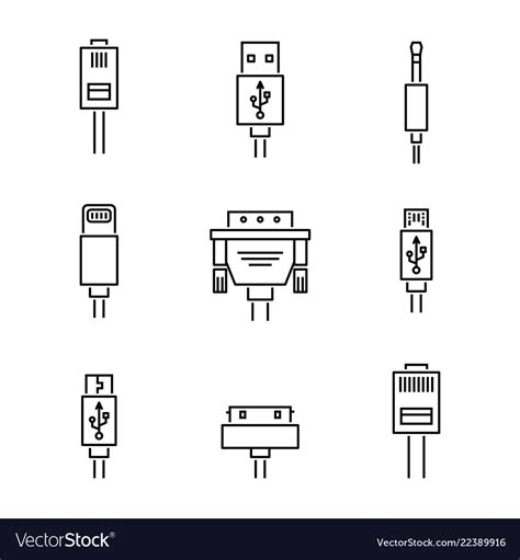 Cable Conectors And Plugs Icons Set Royalty Free Vector