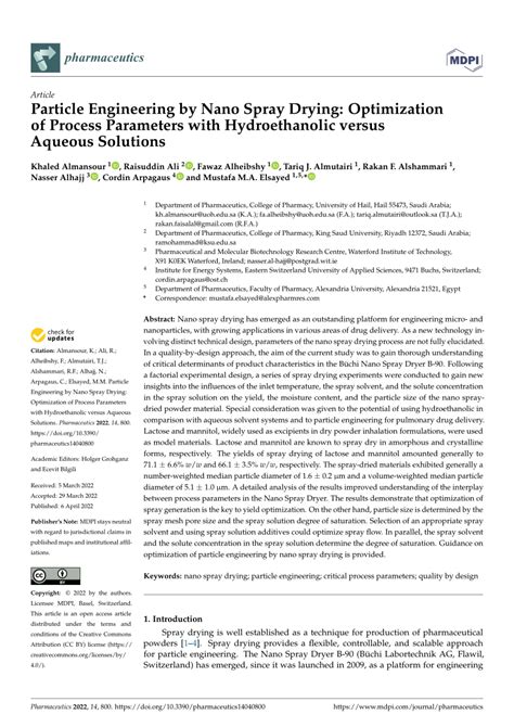 Pdf Particle Engineering By Nano Spray Drying Optimization Of Process Parameters With
