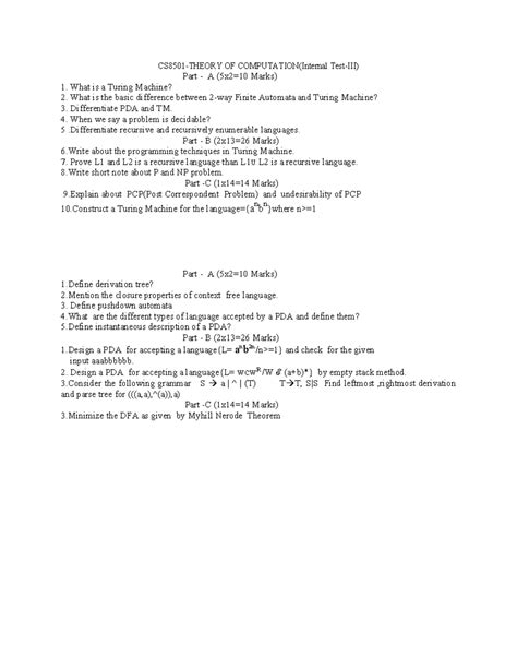 TOCquestion TUTORIAL WORK CS8501 THEORY OF COMPUTATION Internal