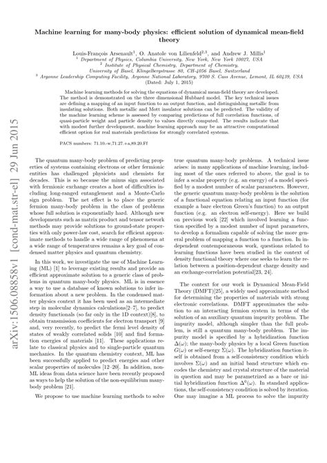 Pdf Machine Learning For Many Body Physics Efficient Solution Of Dynamical Mean Field Theory