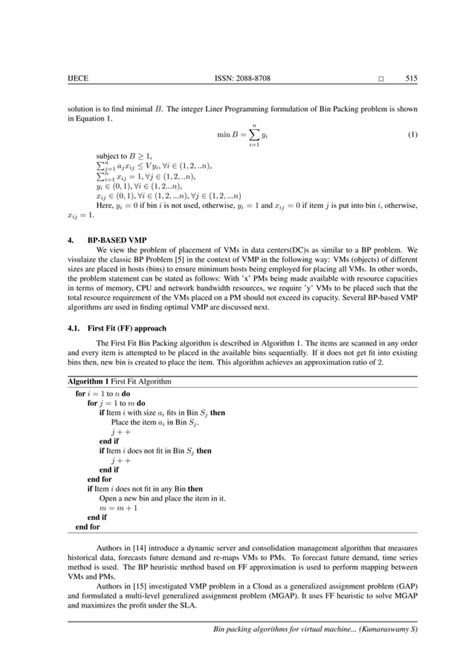 Bin Packing Algorithms For Virtual Machine Placement In Cloud Computing