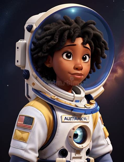Black Woman Astronaut In Technical Garment Floating In The Space