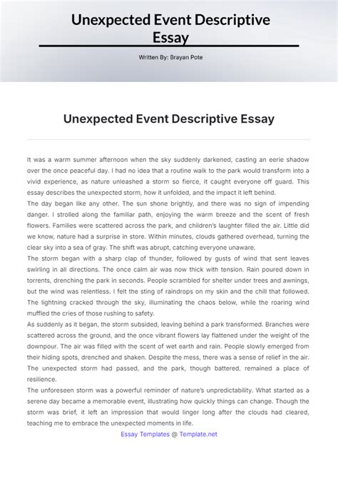 Free Unexpected Event Descriptive Essay Template To Edit Online