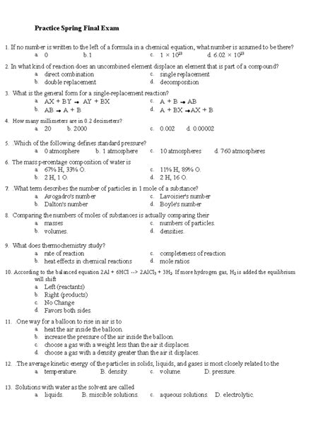Final Exam Practice Test Practice Spring Final Exam 1 If No Number